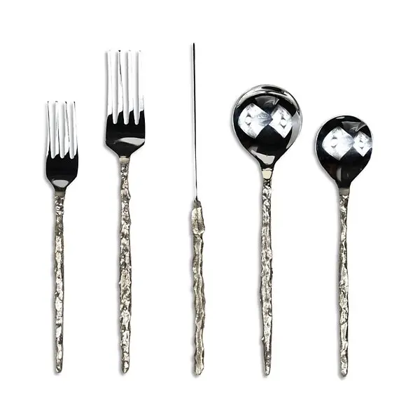 SHELTON METAL Sand Drip Five Piece Flatware Set - Silver Gold