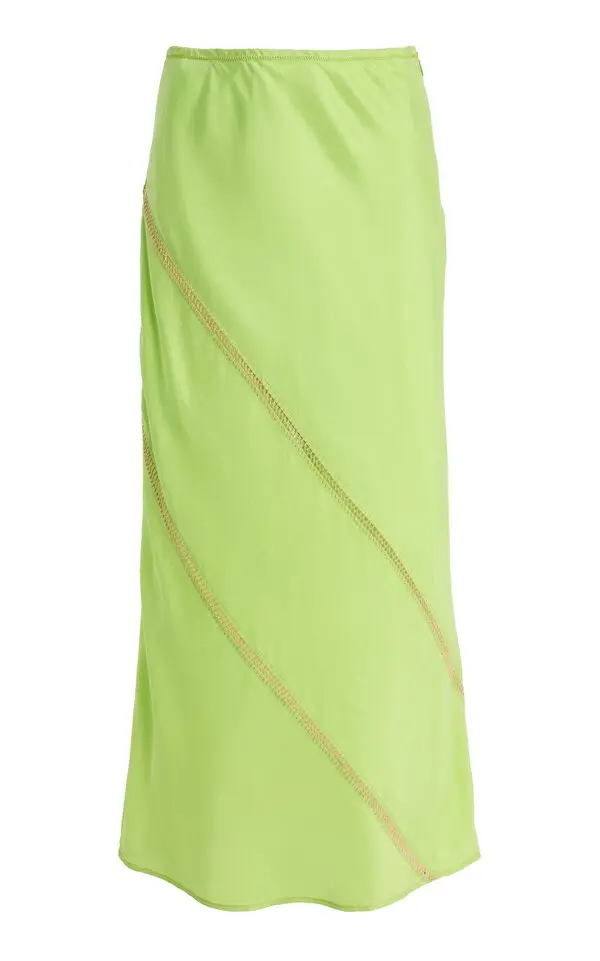 DIOTIMA Tobago Embroidered Silk Midi Skirt - Green