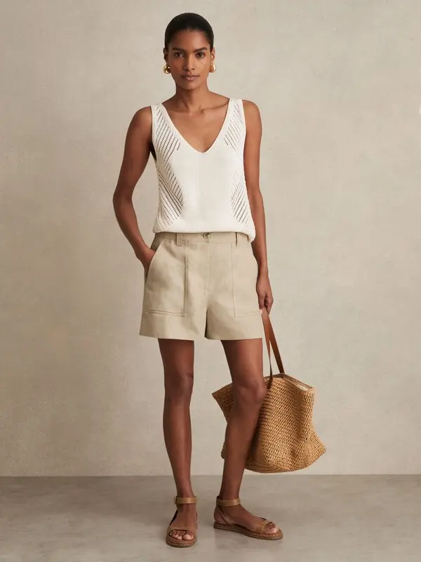 REISS Ashby Linen Wide-leg Shorts