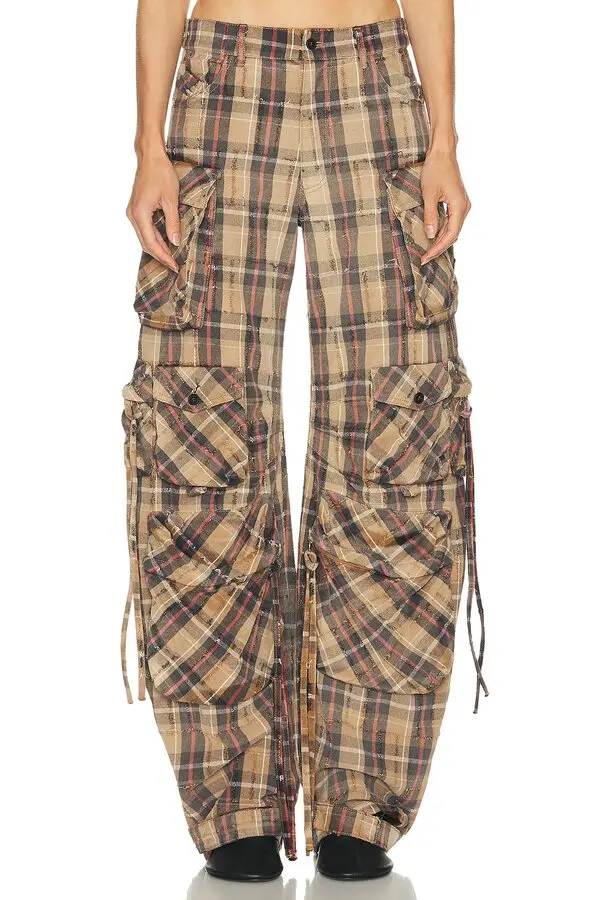 Attico Brushed Check Pockets Pant - Beige & Black