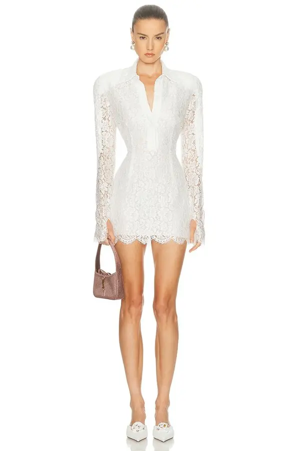 ROWEN ROSE Long Sleeve Mini Dress - White