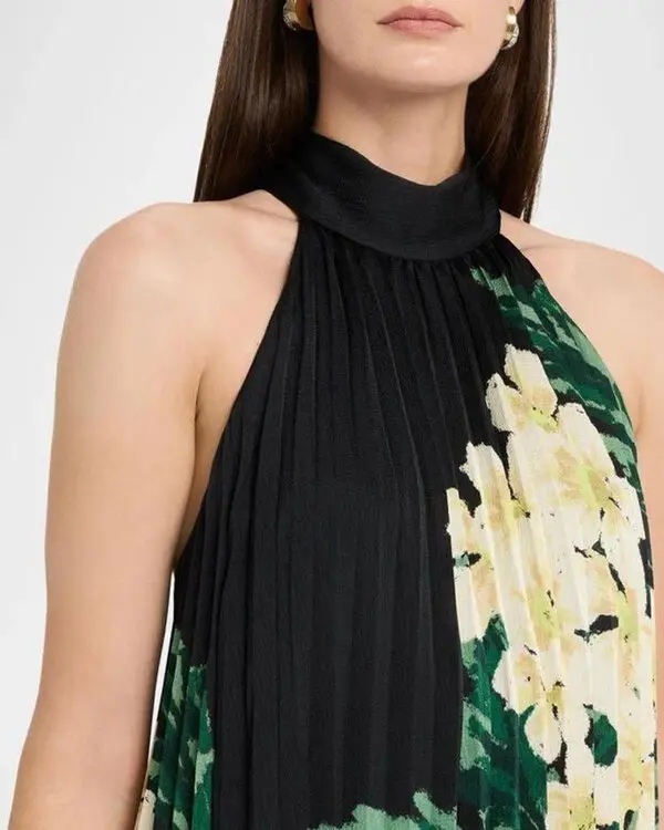 UNGARO Lester Pleated Floral-print Trapeze Maxi Dress - Black Multi
