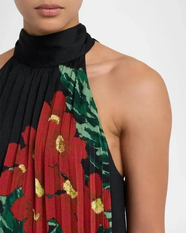 UNGARO Lester Pleated Floral-print Trapeze Maxi Dress