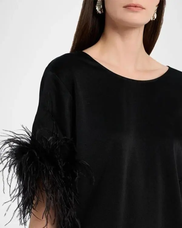 UNGARO Aria Feather-cuff Satin Blouse