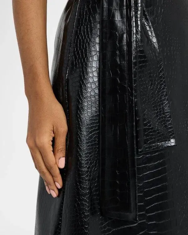 TOCCIN Croc-embossed Vegan Leather Wrap Skirt - Jet