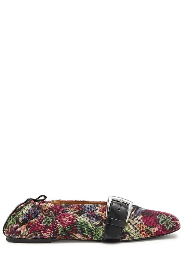GANNI Floral-jacquard Woven Ballet Flats - Multicoloured