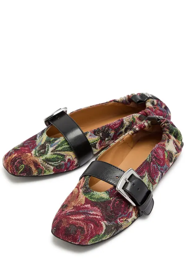 GANNI Floral Jacquard Woven Ballet Flats