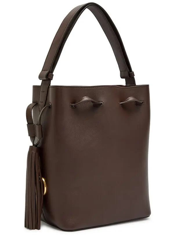 Valentino Garavani Drawstring Tassel-embellished Leather Shoulder Bag - Dark Brown