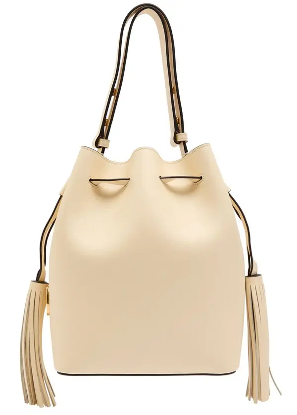 Valentino Garavani Drawstring Tassel-embellished Leather Shoulder Bag - Off White