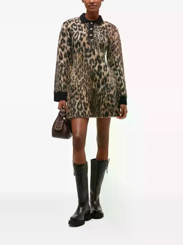 GANNI Leopard-print Button Mini Dress