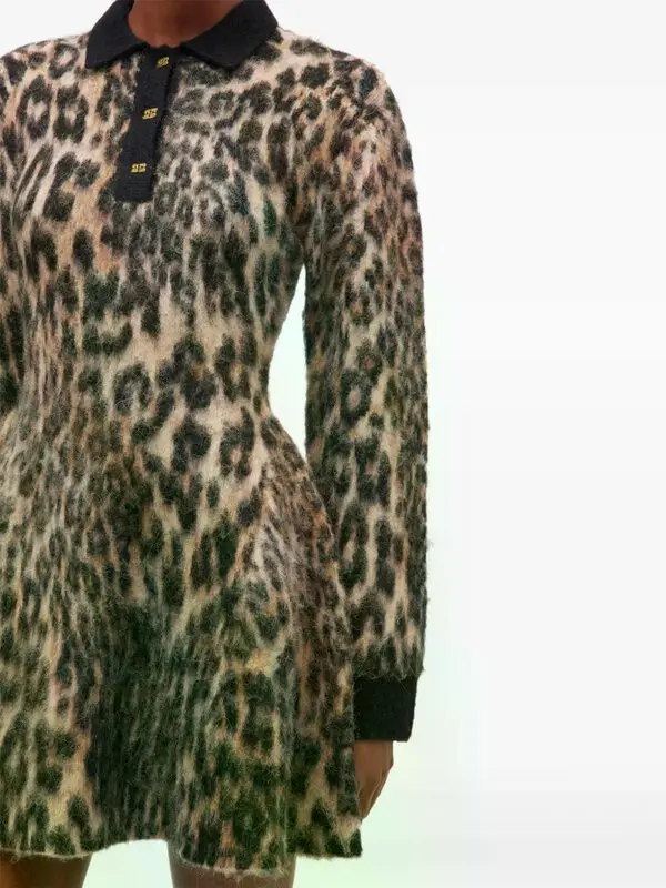 GANNI Leopard-print Button Mini Dress