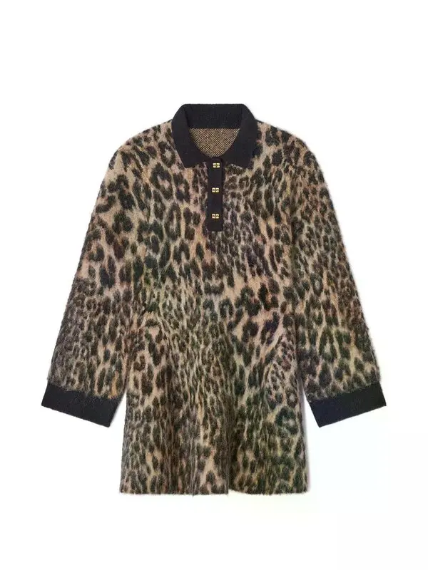 GANNI Leopard-print Button Mini Dress - Neutrals
