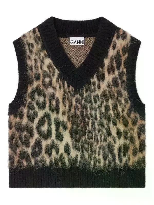 GANNI Leopard Print Knit Vest - Neutrals