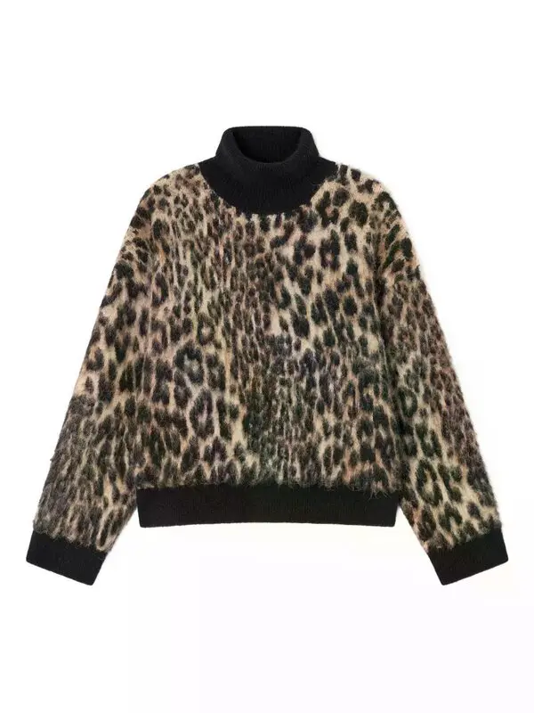 GANNI Leopard-print Turtleneck Sweater - Neutrals