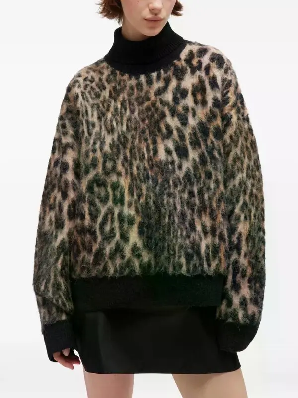 GANNI Leopard-print Turtleneck Sweater - Neutrals