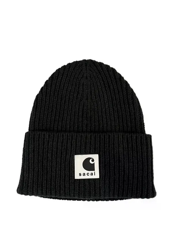 Sacai X Carhartt Wip Ribbed Logo Beanie - Black