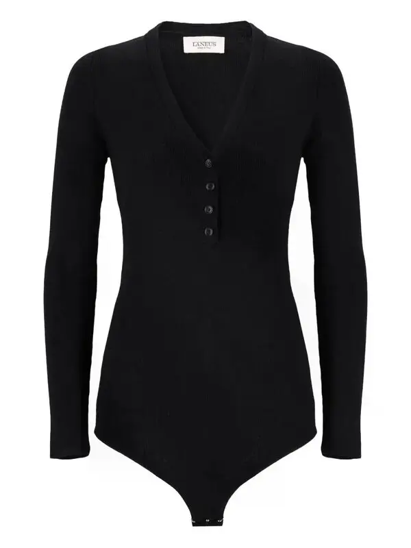 LANEUS Ribbed V-neck Buttoned Bodysuit
