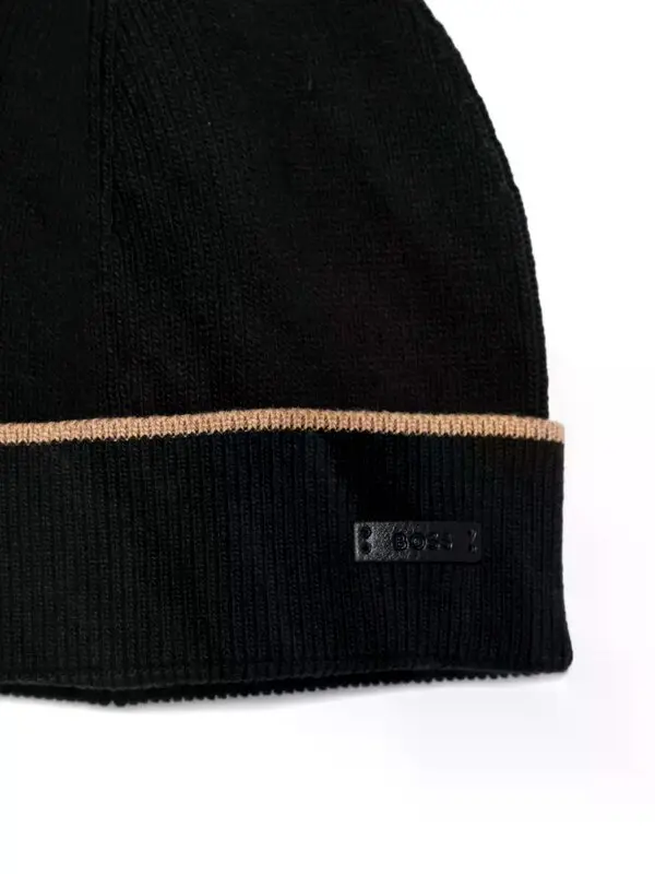 BOSS Striped Scarf And Beanie Set