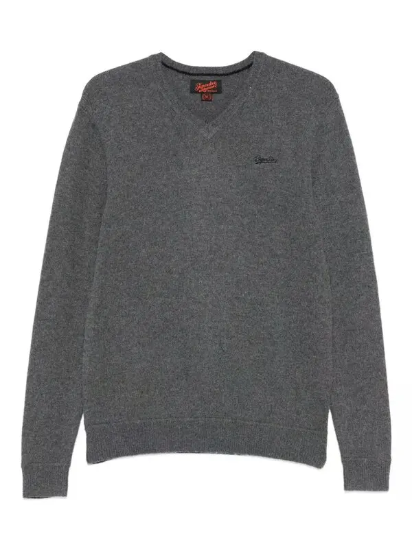 Superdry V-neck Cotton Sweater - Grey