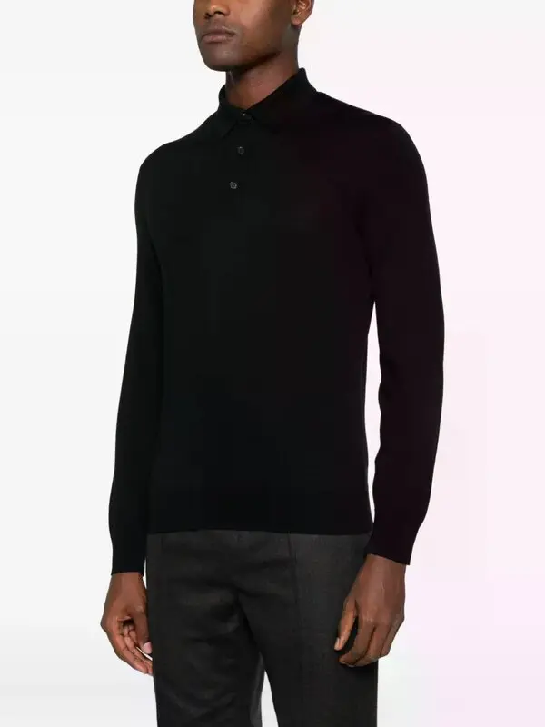 Zegna Long Sleeve Polo Shirt - Black