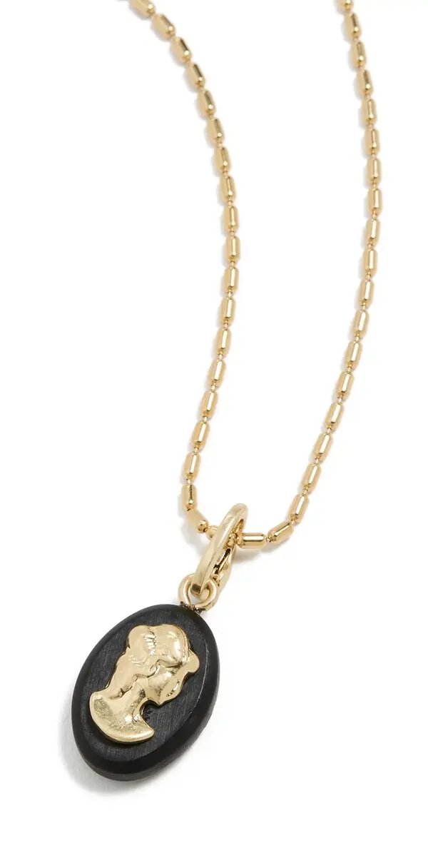 Clare V. Barrel Chain Necklace With Charm - Black And Gold