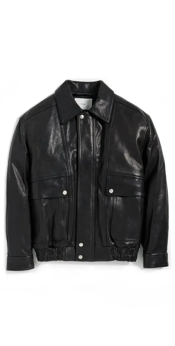 DUNST Oversized Vintage Leather Blouson Jacket - Black