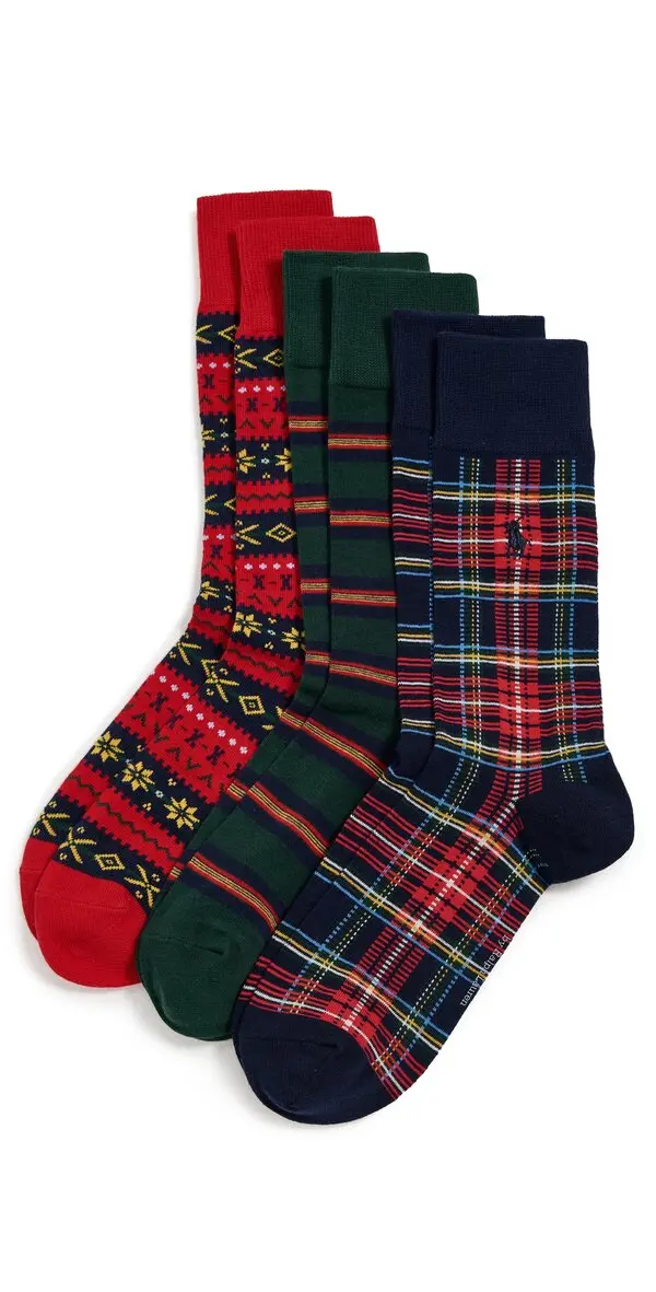 Ralph Lauren Holiday Novelty Socks 3 Pack - Red
