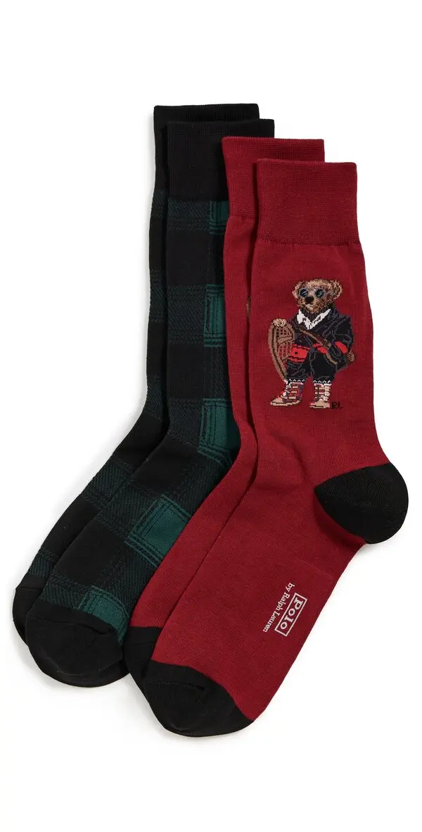 Ralph Lauren Holiday Bear Socks 2 Pack - Red