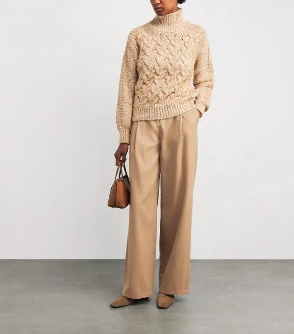 Eleventy Wool-blend Metallic Pleated Trousers