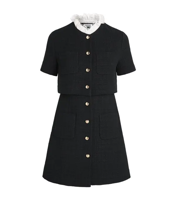 Sandro Tweed Mini Dress With Ruffle-collar