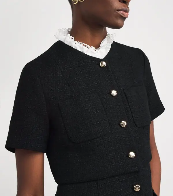 Sandro Tweed Mini Dress With Ruffle-collar