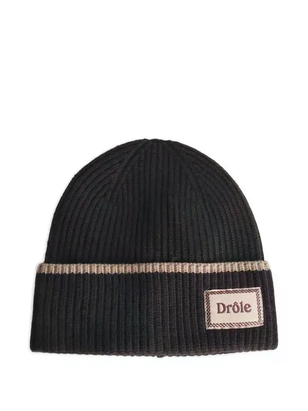 Drole De Monsieur Woven Label Beanie - Black