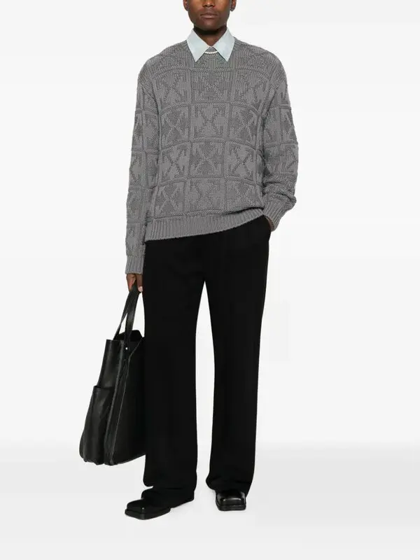 Off-White Patterned Knit Sweater - Grey