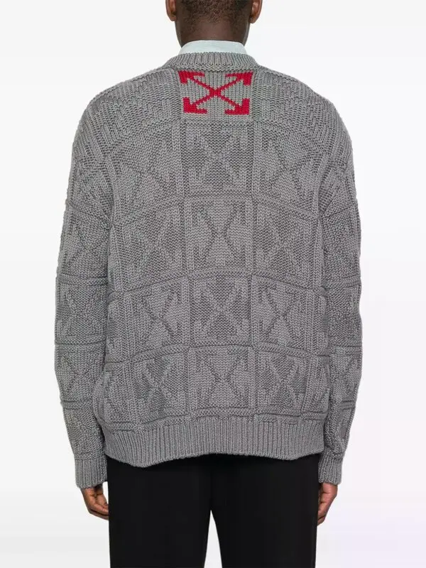 Off-White Patterned Knit Sweater - Grey