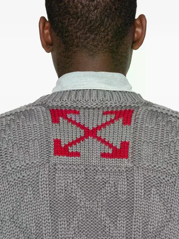 Off-White Patterned Knit Sweater - Grey