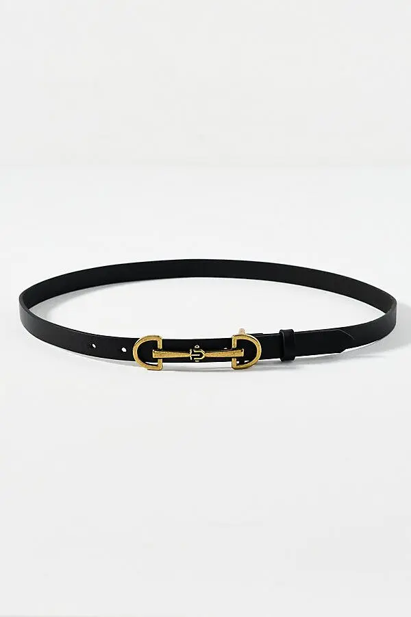 Anthropologie Leather Horsebit Belt - Black/gold