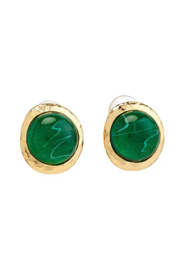 KENNETH JAY LANE Emerald Button Pierced Earrings - Gold