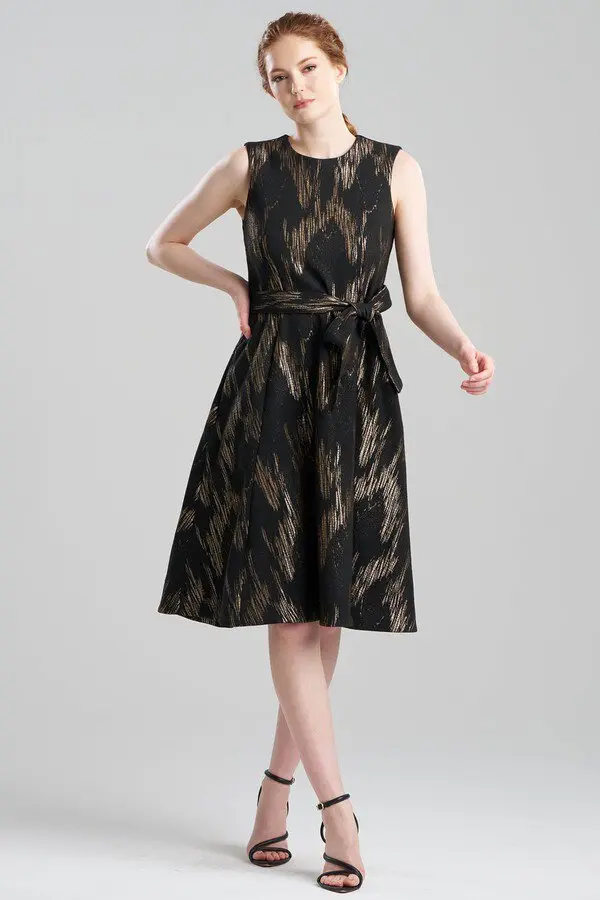 Natori Art Deco Jacquard Fit & Flare Tie Dress