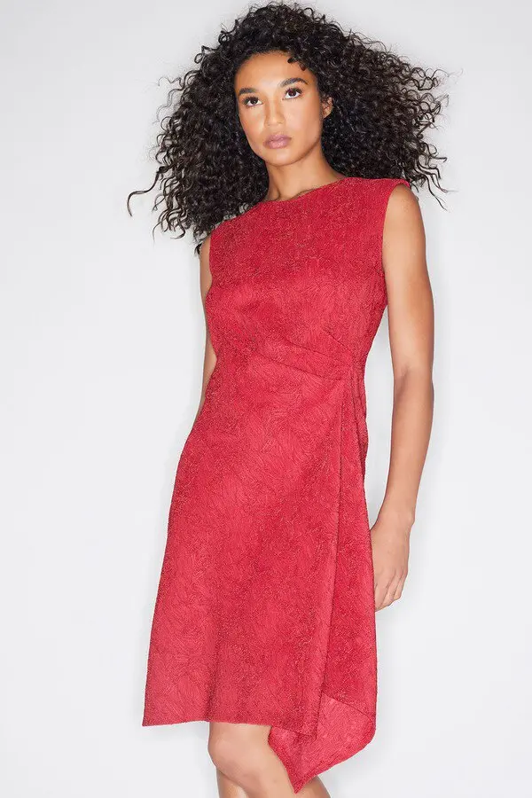 Natori Botanic Texture Jacquard Sleeveless Side Drape Dress