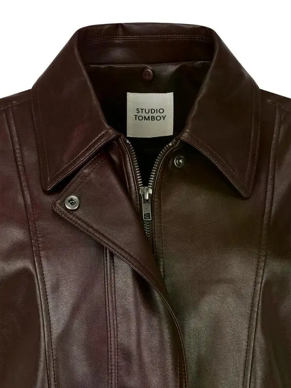STUDIO TOMBOY Faux-leather Hooded Jacket - Brown