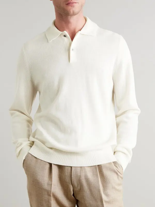 Mr P. Wool And Cashmere-blend Polo Shirt - Neutrals