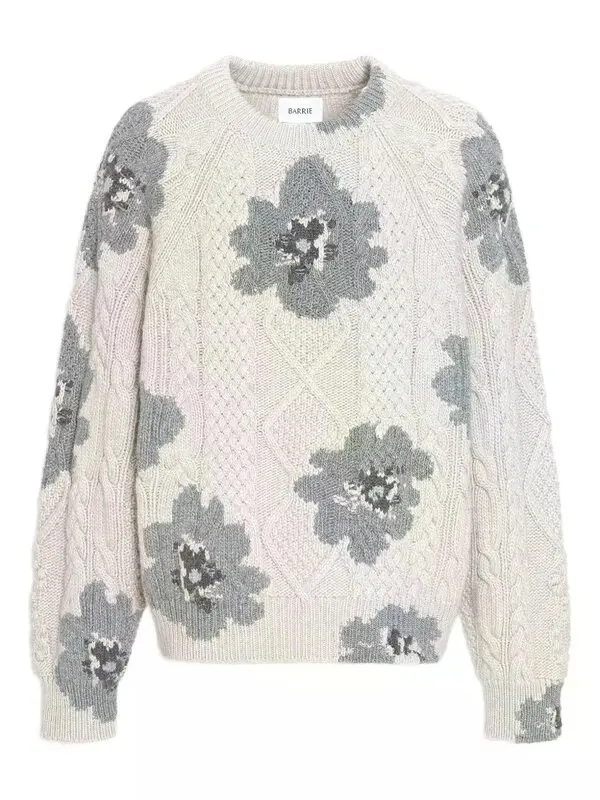 BARRIE Floral-intarsia Cable-knit Sweater - Grey