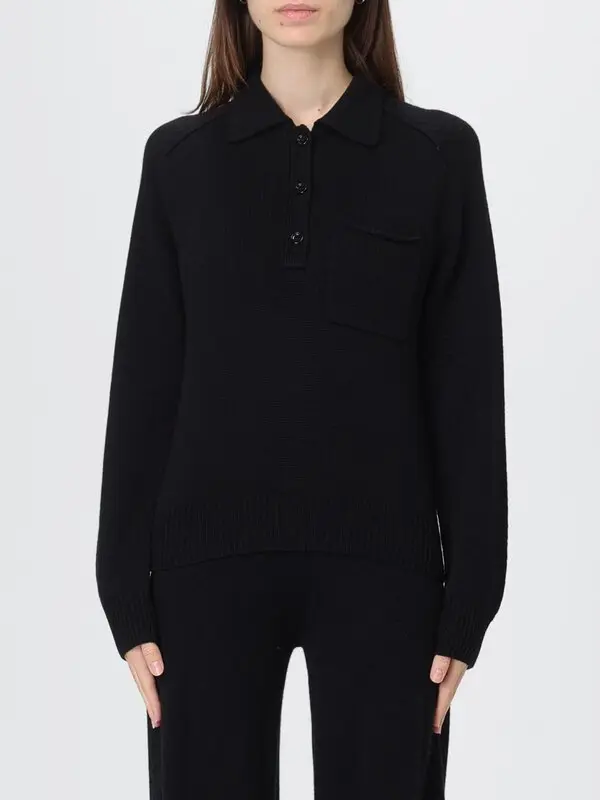 ALLUDE Long Sleeve Polo Shirt - Black