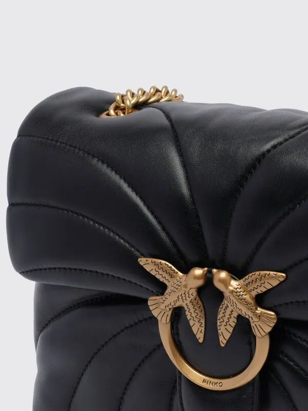 Pinko Quilted Leather Shoulder Bag With Chain Strap - Black