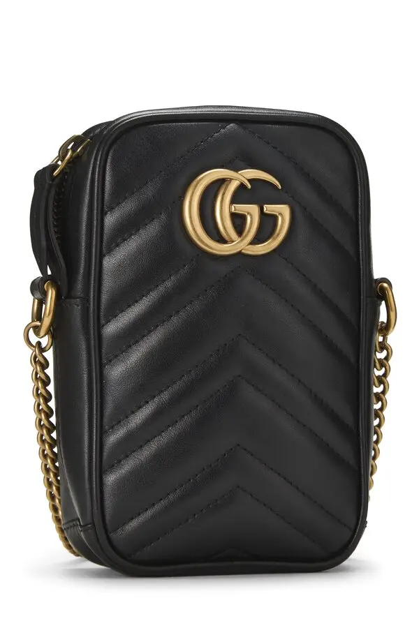 Gucci Matelassé Marmont Vertical Crossbody Bag - Black