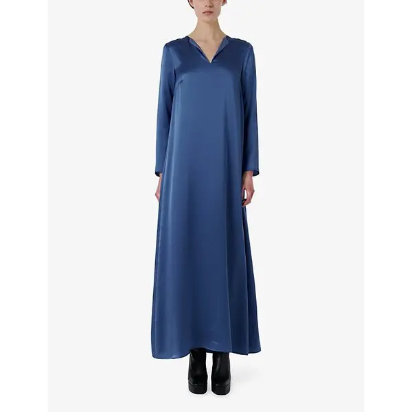 LEEM Front-slit Silk Maxi Dress