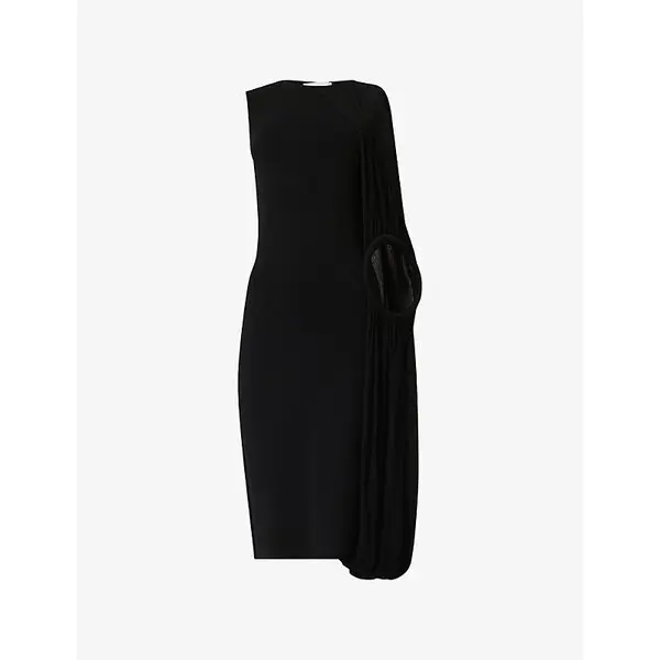 LEEM Asymmetric Draped Knit Midi Dress