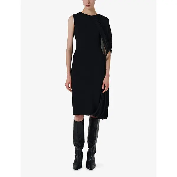 LEEM Asymmetric Draped Knit Midi Dress