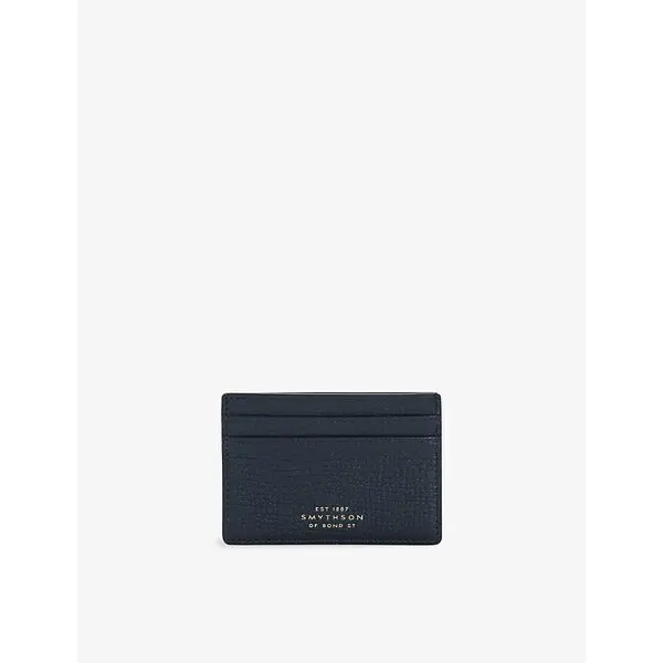 Smythson Flat Leather Card Holder - Navy