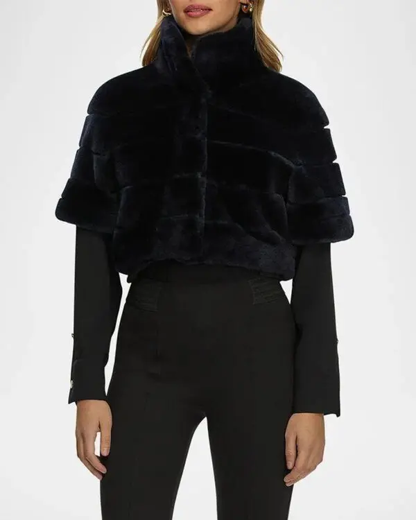 Gorski Reversible Shearling Lamb Bolero - Navy/navy
